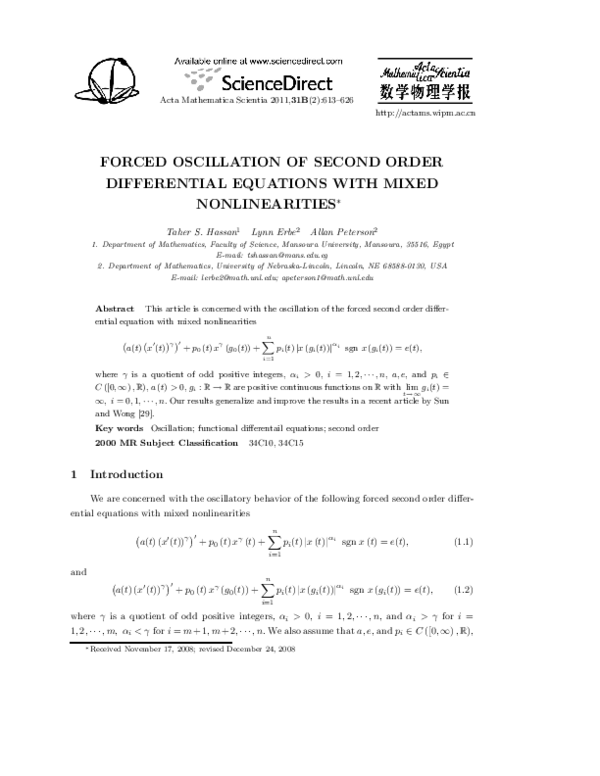 (PDF) Forced oscillation of second order differential equations with ...