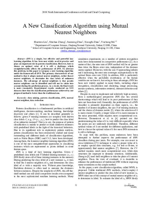 Pdf A New Classification Algorithm Using Mutual Nearest Neighbors