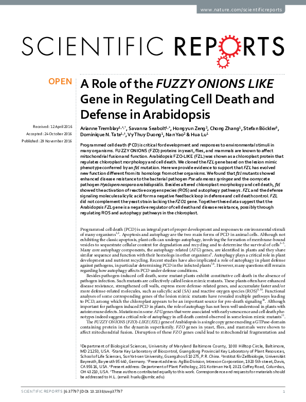 (PDF) A Role of the FUZZY ONIONS LIKE Gene in Regulating Cell Death and ...