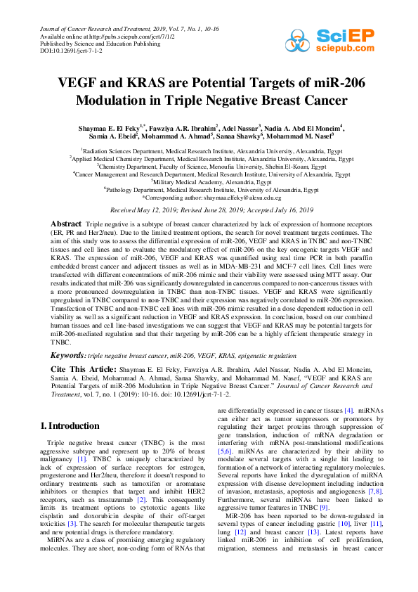 (PDF) VEGF and KRAS are Potential Targets of miR-206 Modulation in ...
