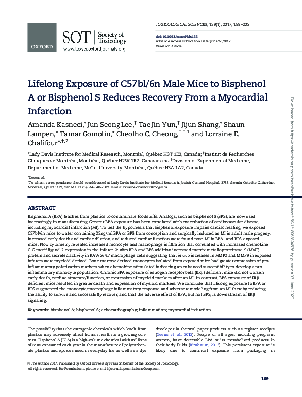 (PDF) BPA and BPS Exposure Impairs Cardiac Recovery