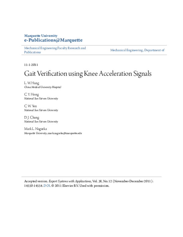 (PDF) Gait verification using knee acceleration signals