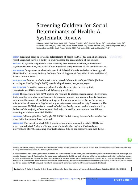 (PDF) Screening Children for Social Determinants of Health: A ... (PDF) Screening Children for Social Determinants of Health: A ...