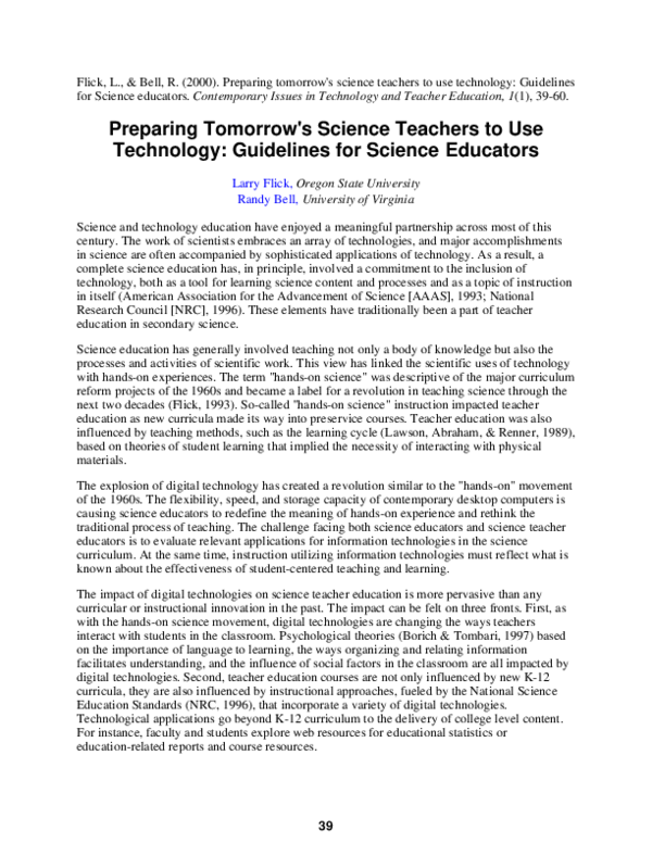 (PDF) Preparing Tomorrow's Science Teachers to Use Technology ...