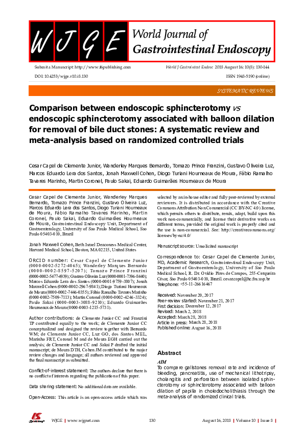 (PDF) {"__content__"=>"Comparison between endoscopic sphincterotomy ...