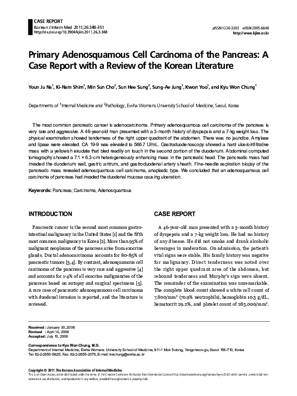 (PDF) Primary Adenosquamous Cell Carcinoma of the Pancreas: A Case ...