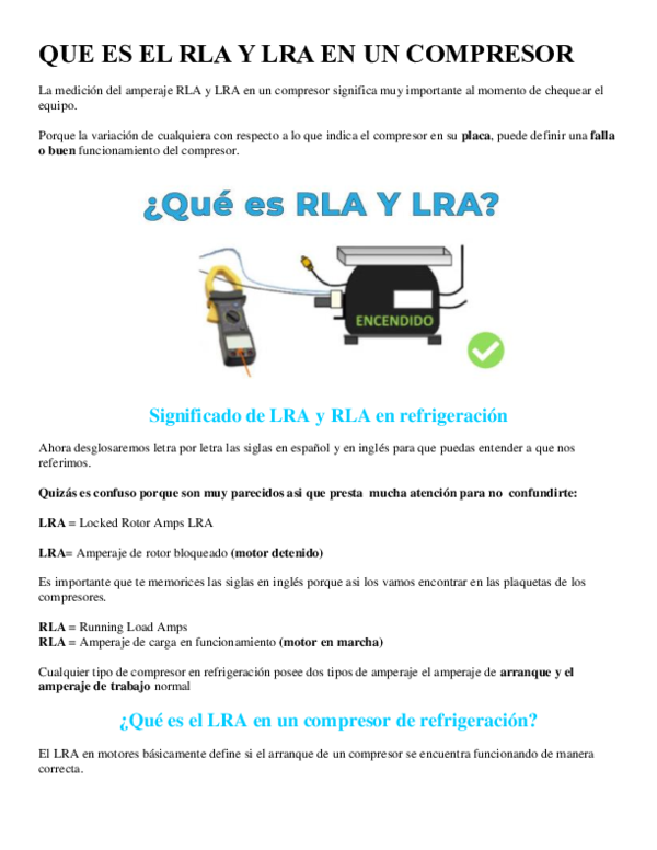 (PDF) QUE ES EL RLA Y LRA EN UN COMPRESOR
