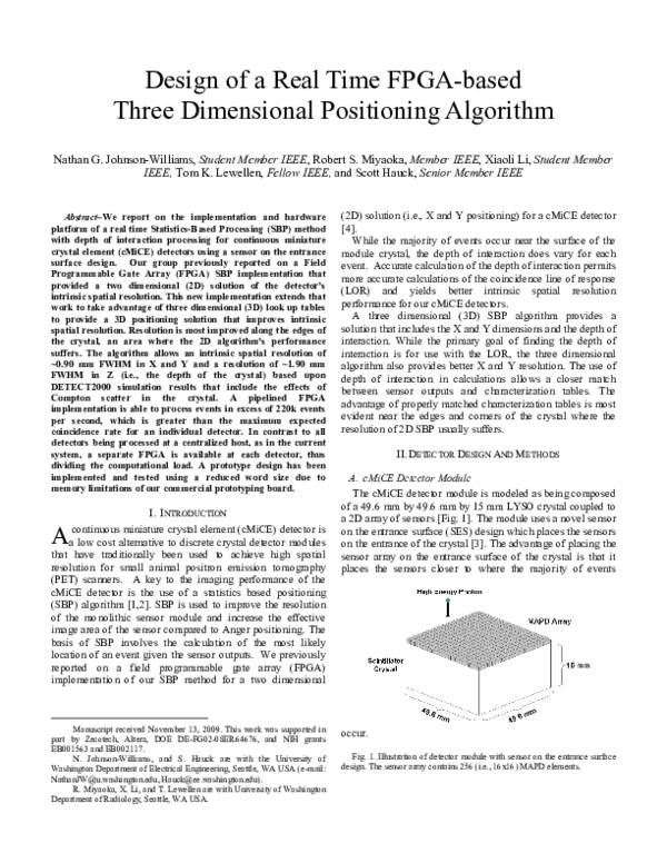 (PDF) Design of a Real Time FPGA-Based Three Dimensional Positioning Algorithm | Thomas Lewellen ...
