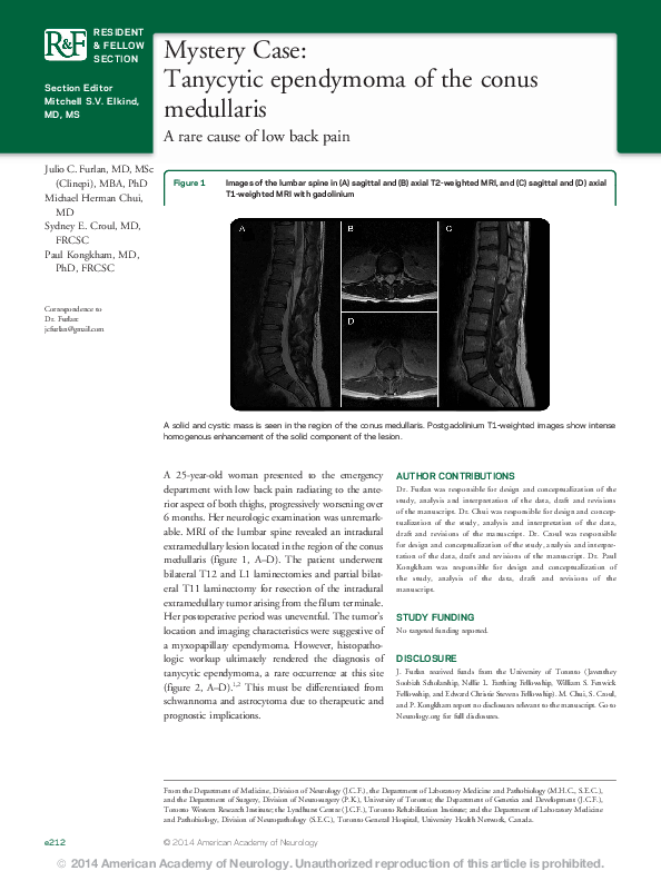 (PDF) Mystery Case: Tanycytic ependymoma of the conus medullaris: A ...