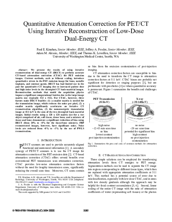 (PDF) Dual-energy CT for Quantitative Attenuation Correction in PET/CT ...