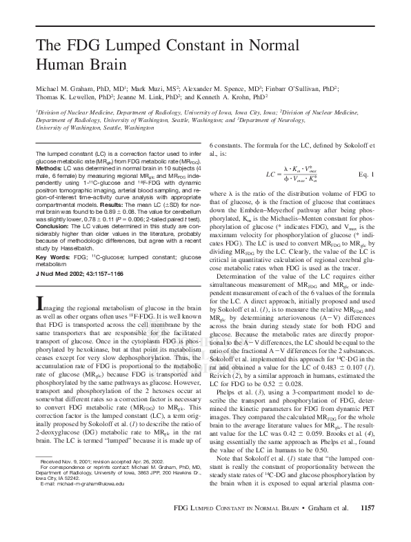 (PDF) The FDG Lumped Constant in Normal Human Brain
