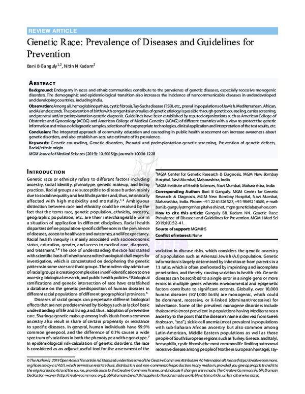 (PDF) Genetic Race: Prevalence of Diseases and Guidelines for Prevention