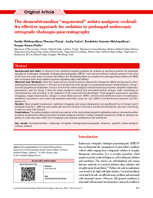 (PDF) The dexmedetomidine "augmented" sedato analgesic cocktail: An ...