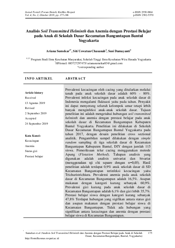 (PDF) Analisis Soil Transmitted Helminth Dan Anemia Dengan Prestasi Belajar Pada Anak DI Sekolah ...