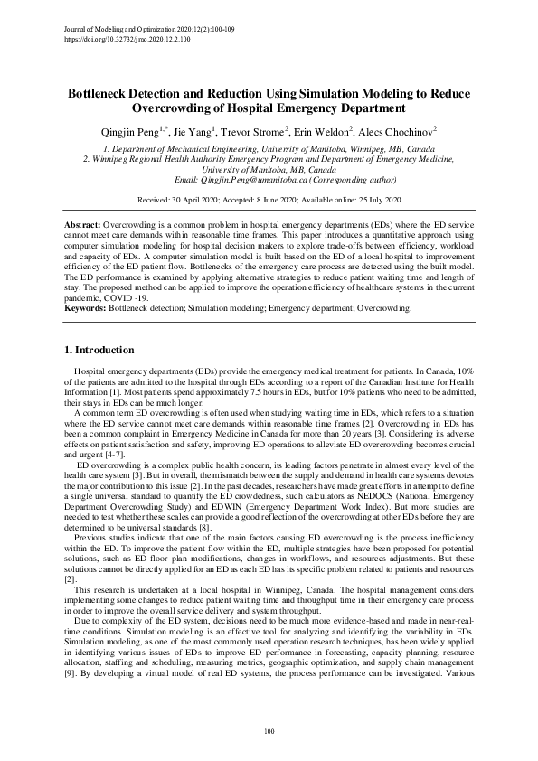 Pdf Bottleneck Detection And Reduction Using Simulation Modeling To