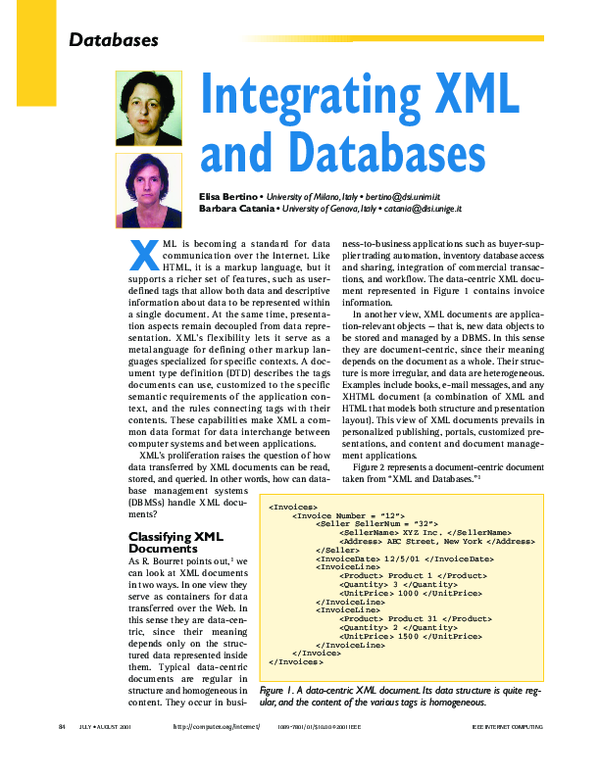 Pdf Integrating Xml And Databases