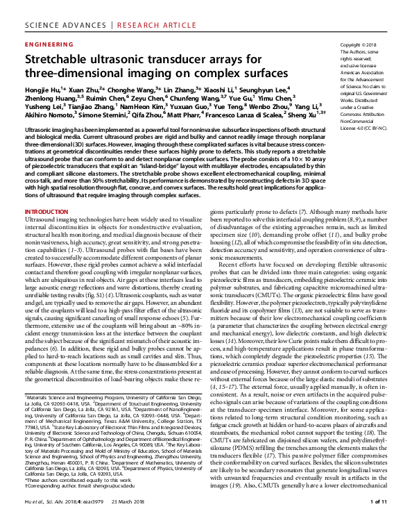 Pdf Stretchable Ultrasonic Transducer Arrays For Three Dimensional