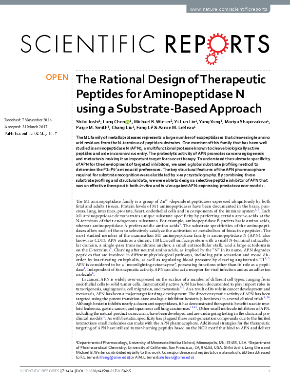 (PDF) The Rational Design of Therapeutic Peptides for Aminopeptidase N ...