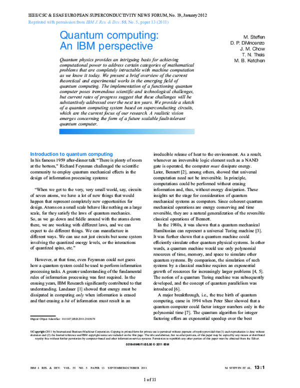 (PDF) Quantum computing: An IBM perspective