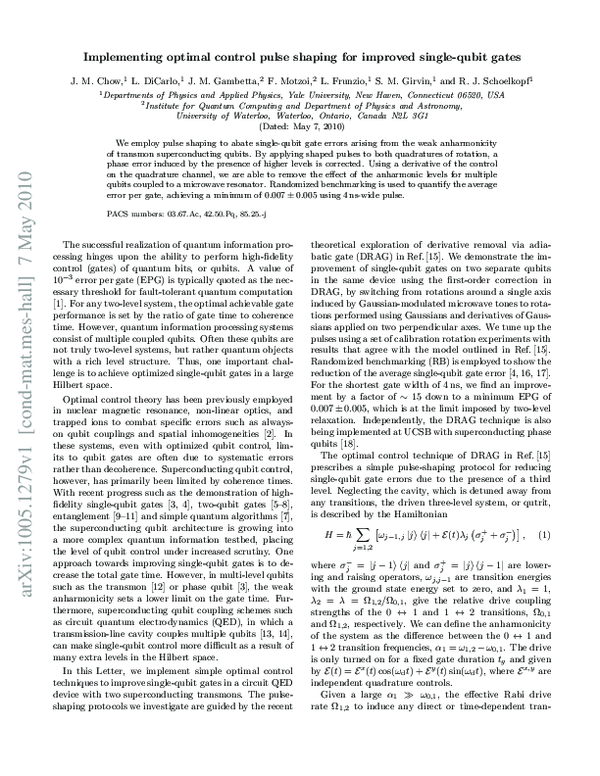 (PDF) Implementing optimal control pulse shaping for improved single ...