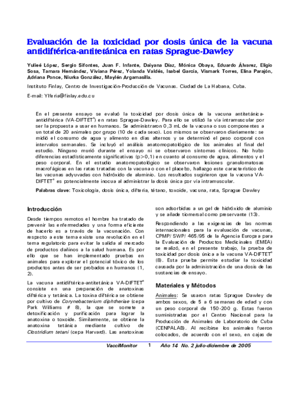 (PDF) Evaluación de la toxicidad por dosis única de la vacuna ...