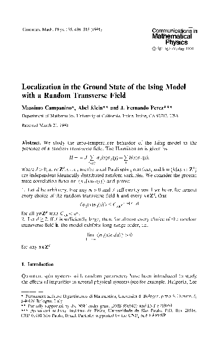 (PDF) Localization in the ground state of the ising model with a random transverse field