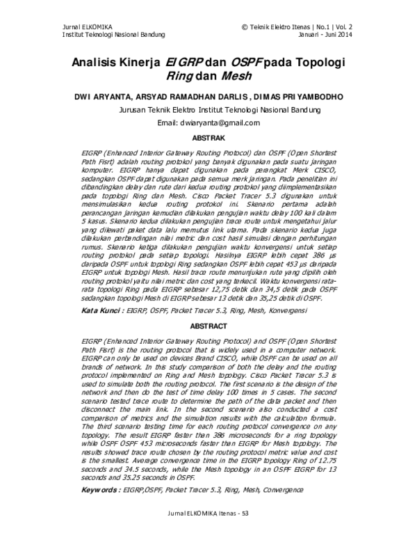 Pdf Analisis Kinerja Eigrp Dan Ospf Pada Topologi Ring Dan Mesh