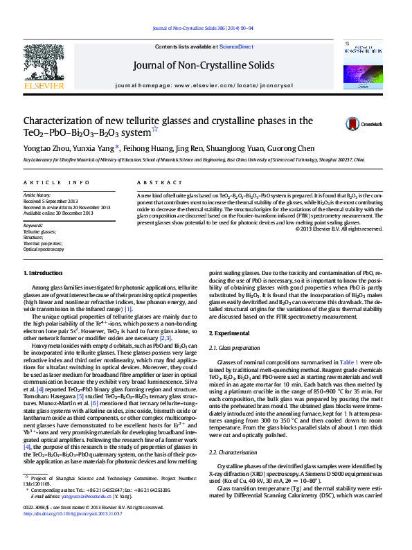 (PDF) Characterization of new tellurite glasses and crystalline phases ...
