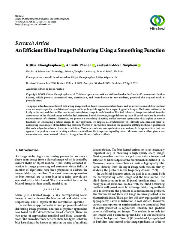 (PDF) An Efficient Blind Image Deblurring Using a Smoothing Function