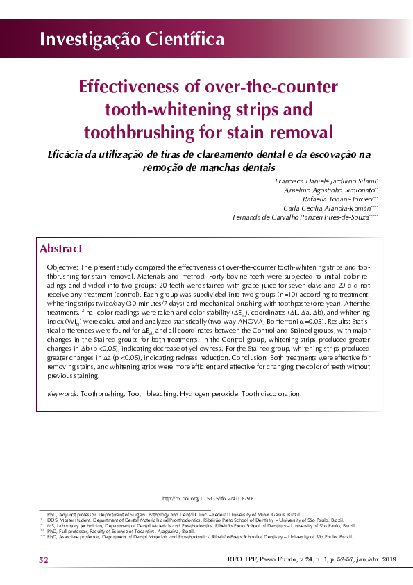 (PDF) Effectiveness of over-the-counter tooth-whitening strips and toothbrushing for stain removal