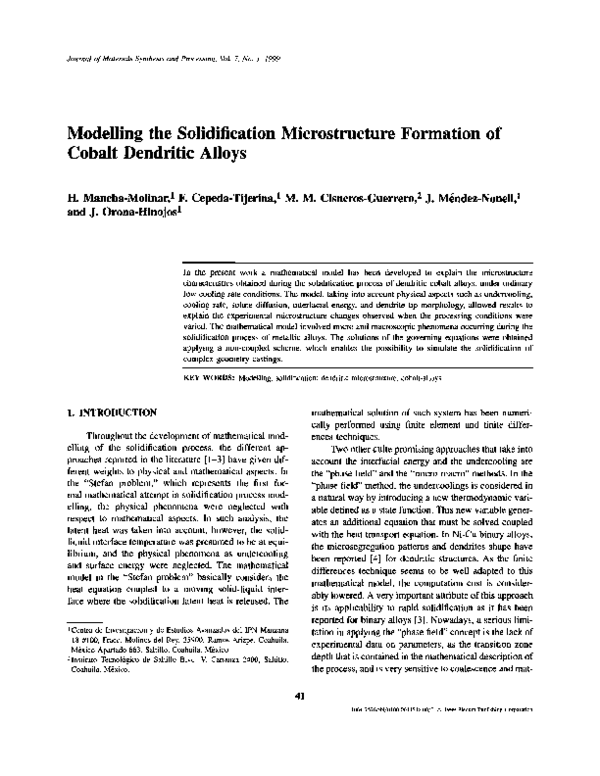 Pdf Modelling The Solidification Microstructure Formation Of Cobalt Dendritic Alloys