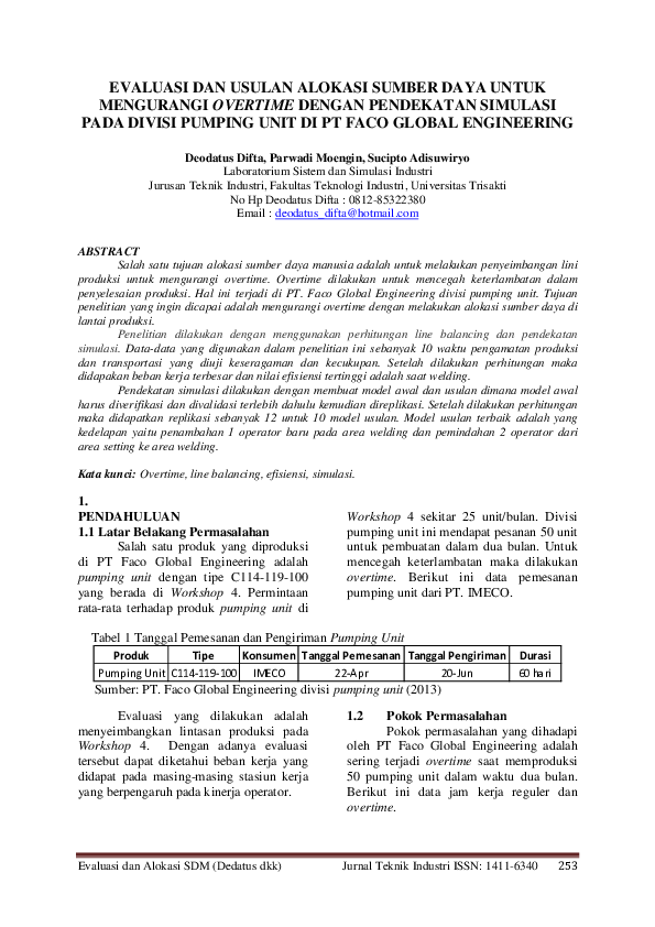 (PDF) Evaluasi Dan Usulan Alokasi Sumber Daya Untuk Mengurangi Overtime ...