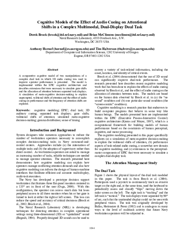 (PDF) Cognitive Models of the Effect of Audio Cueing on Attentional Shifts in a Complex ...