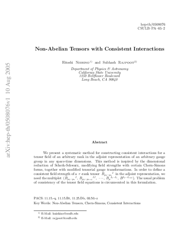 (PDF) Non-Abelian tensors with consistent interactions