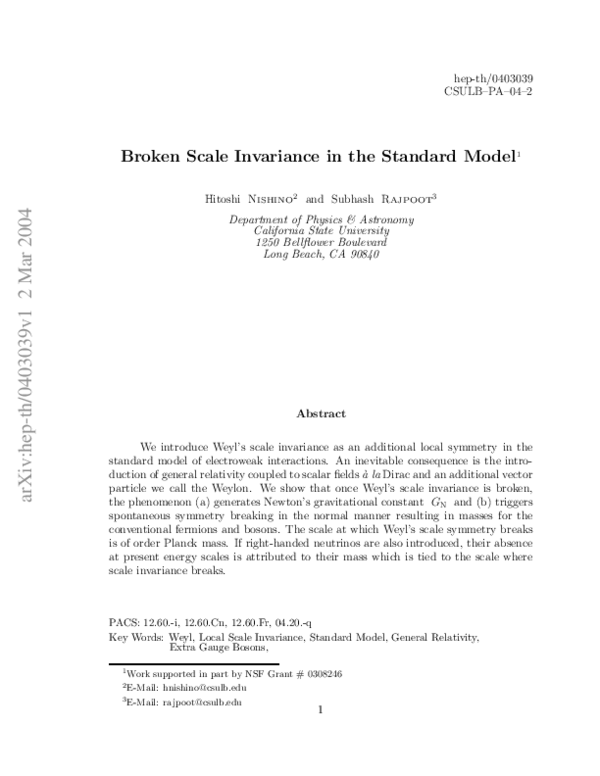 (PDF) Broken Scale Invariance in the Standard Model