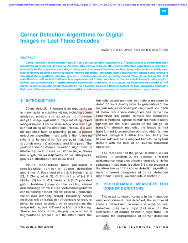 Pdf Corner Detection Algorithms For Digital Images In Last Three Decades
