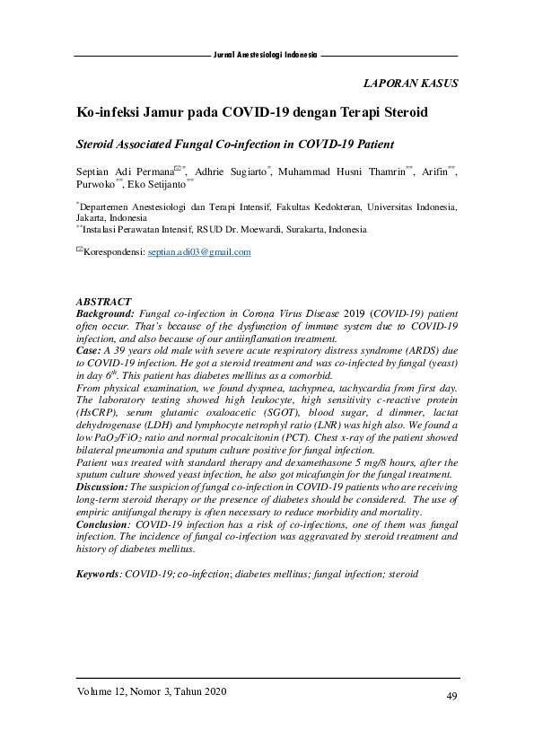 (PDF) Ko-infeksi Jamur pada COVID-19 dengan Terapi Steroid