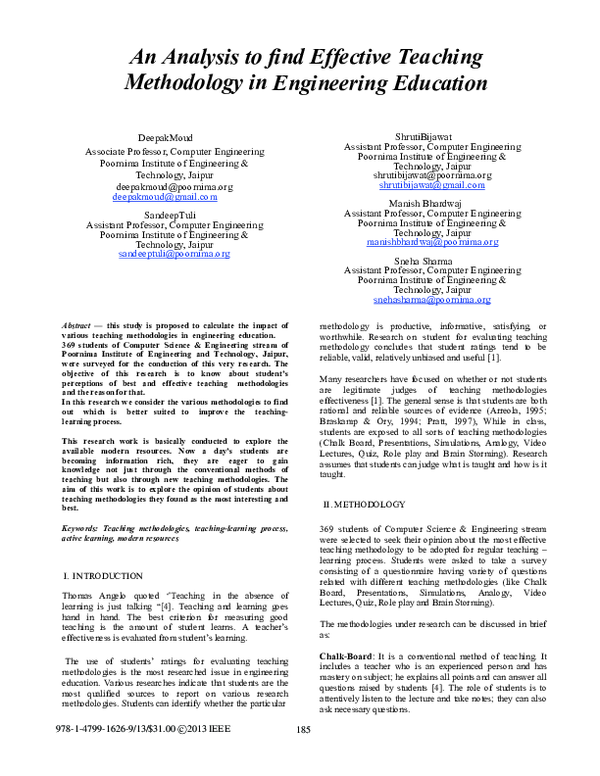 (PDF) An analysis to find effective teaching methodology in engineering ...
