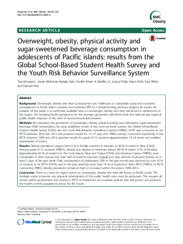 (PDF) Overweight, obesity, physical activity and sugar-sweetened ...