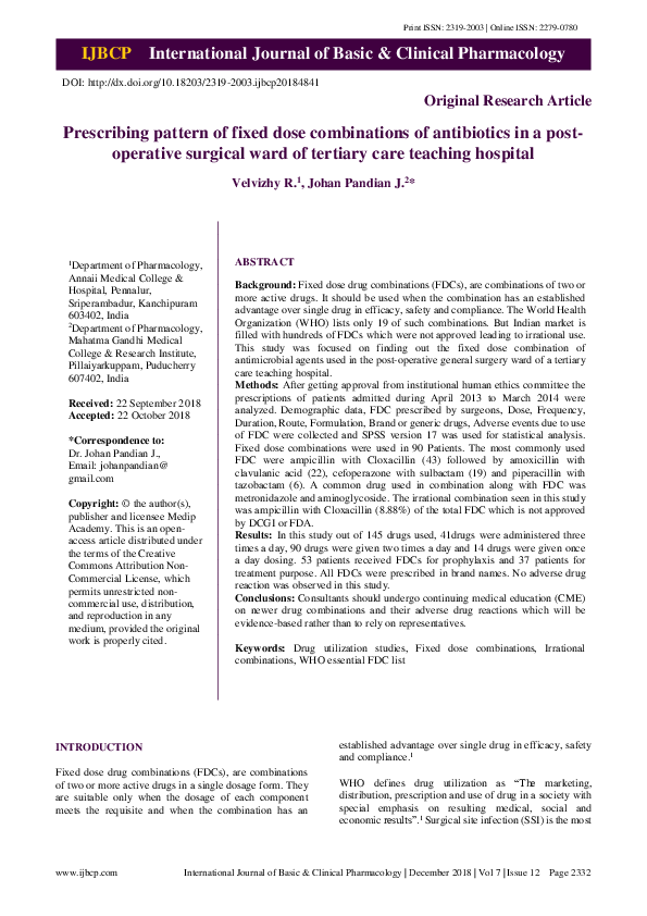 (PDF) Prescribing pattern of fixed dose combinations of antibiotics in ...