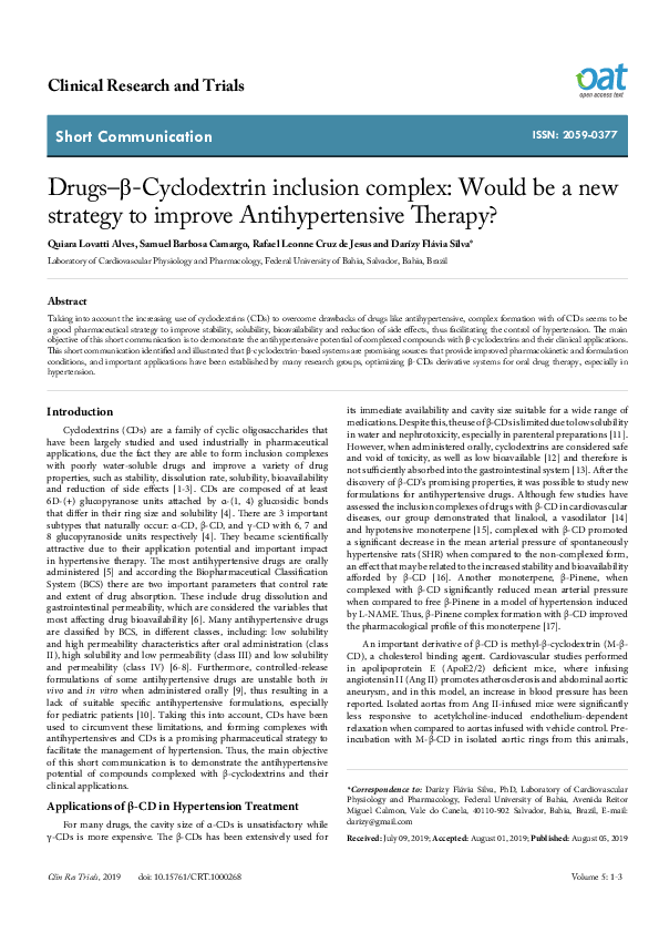 (PDF) Drugs–β-Cyclodextrin inclusion complex: Would be a new strategy to improve ...