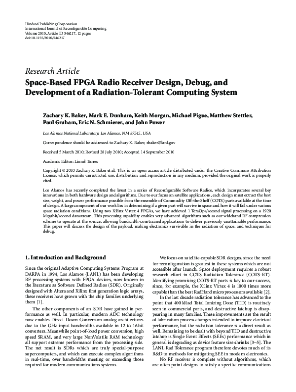 Pdf Space Based Fpga Radio Receiver Design Debug And Development Of