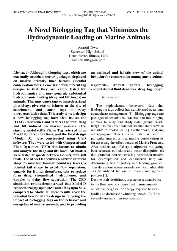 (PDF) A Novel Biologging Tag that Minimizes the Hydrodynamic Loading on ...