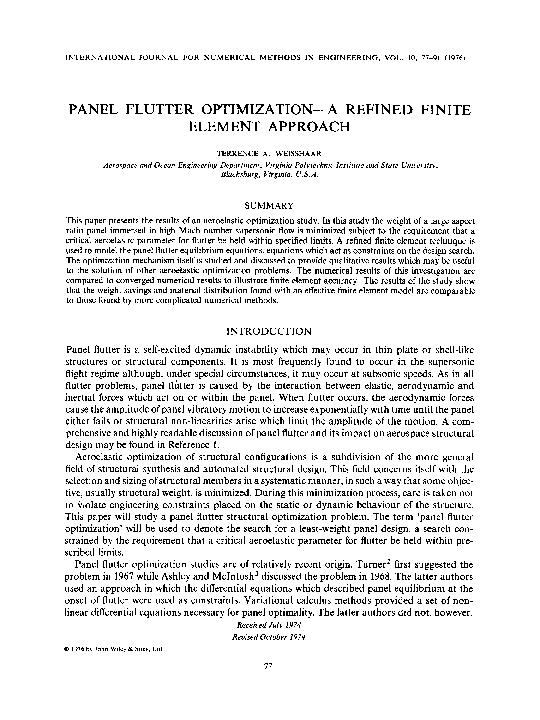 (PDF) Panel flutter optimization—a refined finite element approach
