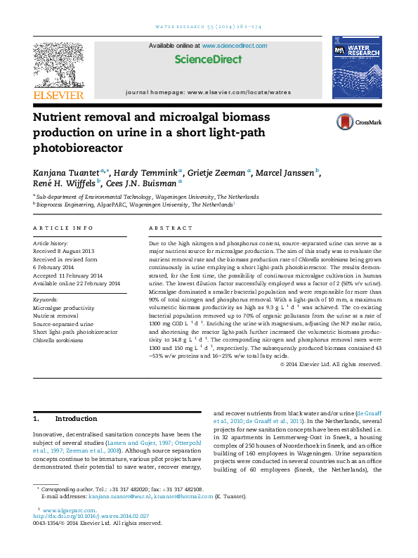 (PDF) Microalgae growth on concentrated human urine