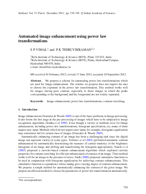 (PDF) Automated image enhancement using power law transformations