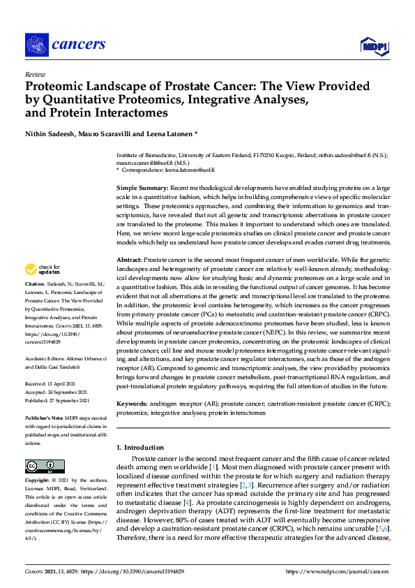 (PDF) Proteomic Landscape of Prostate Cancer: The View Provided by Quantitative Proteomics ...