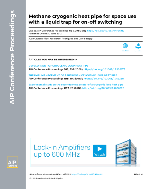 (PDF) Methane cryogenic heat pipe for space use with a liquid trap for ...