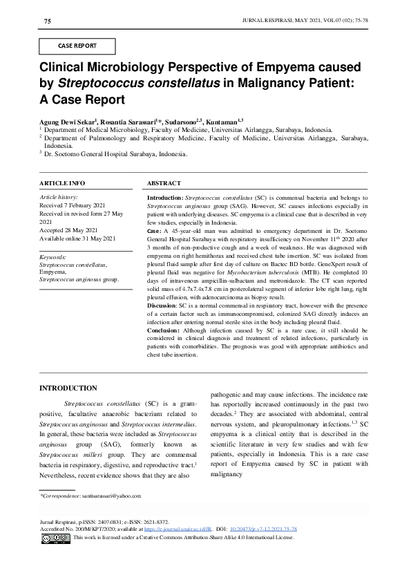 (PDF) Clinical Microbiology Perspective of Empyema caused by Streptococcus constellatus in ...
