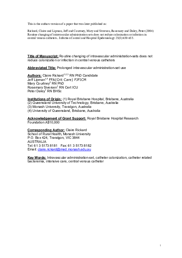 (PDF) Title of Manuscript: Routine changing of intravascular ...